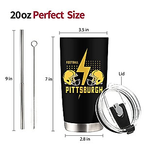 Nmdswov Pittsburgh 20oz Tumbler Stainless Steel Vacuum Insulated Mug with Lid, Double Wall Travel Mug, Durable Powder Coated Coffee Cup, Suitable for Ice Drinks and Hot Beverage