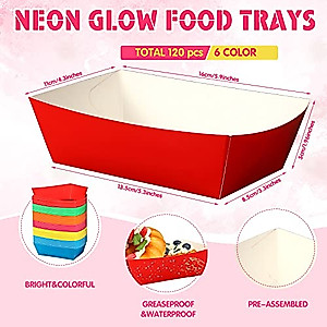 PerKoop 240 Pcs Colorful Food Trays Bulk Rainbow Paper Food Boats Disposable Food Serving Holder Trays Hamburgers Hot Dog Dessert Paper Plates Bowls for Carnival Neon Glow Birthday Party Supplies