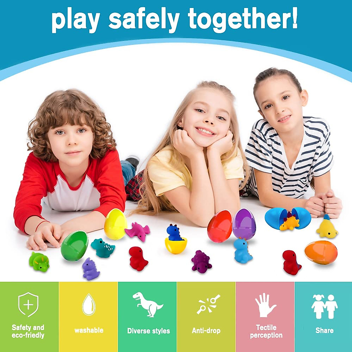 JOICEE 24pcs Dinosaur Squishy Toy Prefilled Easter Eggs, Kawaii Mochi Squishies Stress Relief Toys Filled Plastic Easter Eggs for Easter Basket Stuffers Party Favor Egg Hunt for Kids