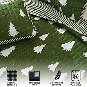 Great Bay Home Full/Queen Reversible Rustic Lodge Olive Bedspread Quilt with Shams - All Season Cabin Coverlet Bedding Set (includes 1 Quilt, 2 Pillow Shams)