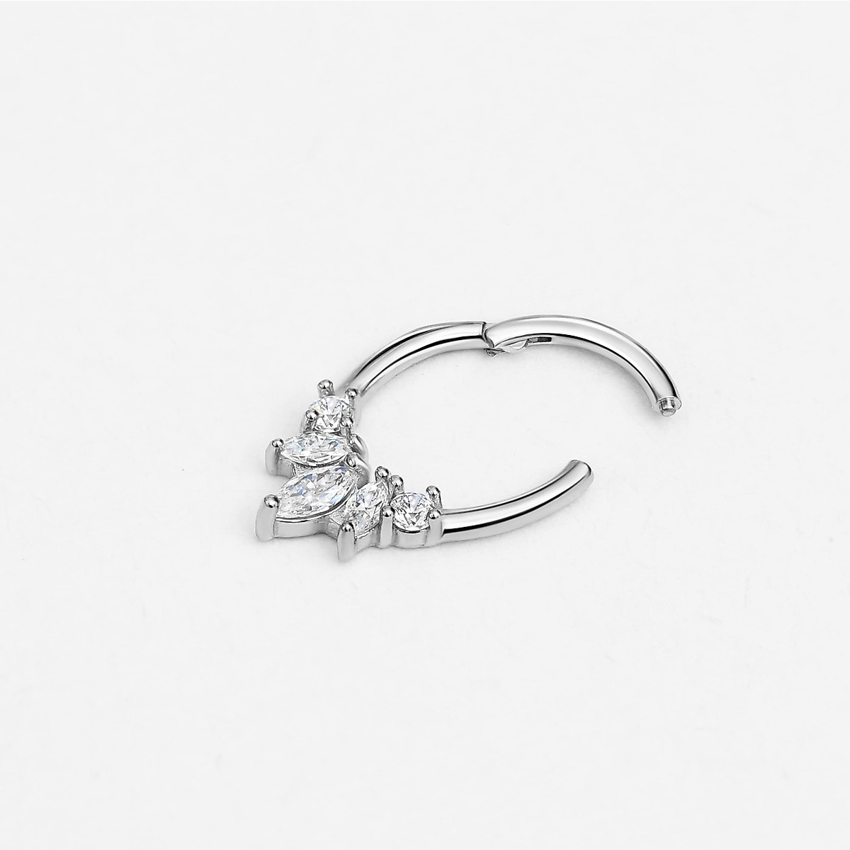 FANSING Surgical Steel Septum Jewelry 16g Septum Rings for Women Prong Set CZ Teardrop Septum Clicker Silver Septum Ring 16 Gauge 8mm Daith Piercing Jewelry Triangle Septum Ring