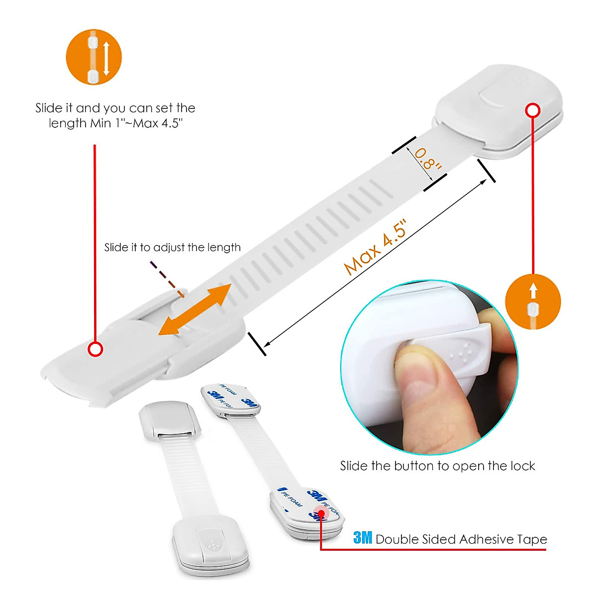 MYBOLE 12 Packs Sliding Cabinet Locks, U-Shaped Baby Proofing Cabinet Locks for Knob Handle on Kitchen Storage Door Cupboard Closet Dresser, Adjustable Toilets Seat Latches Set of 6 each - No Drilling