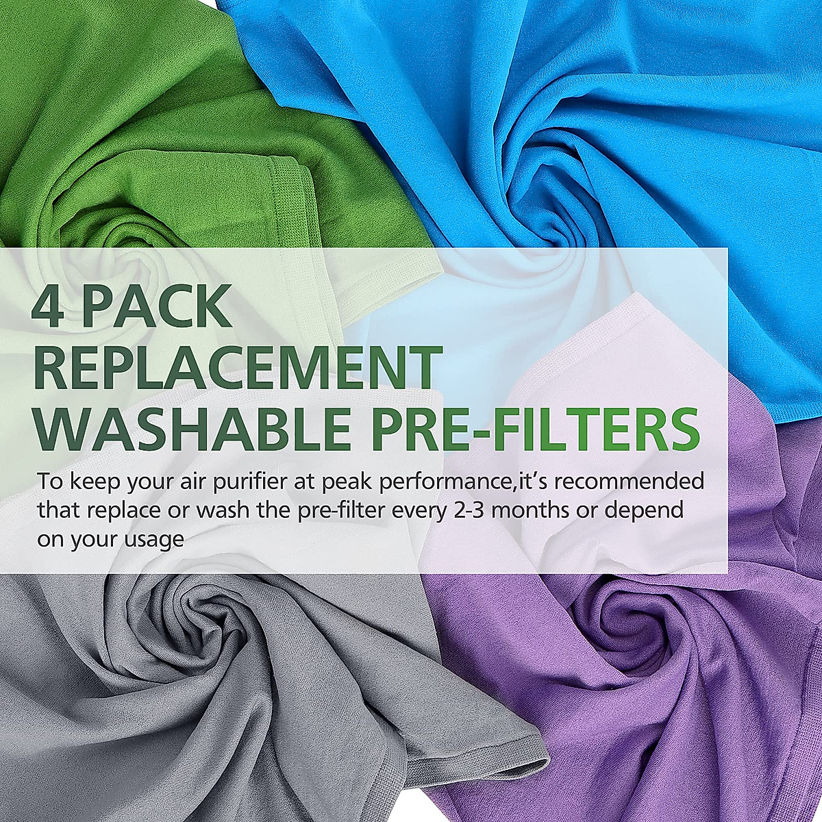 isinlive 4 Pack Replacement Washable Pre-Filters Compatible with Blueair Blue Pure 211+ Air Purifier, Removes Pollen, Dust, Pet Dander and Other Airborne Particles（Blue, Grey, Green, Purple)
