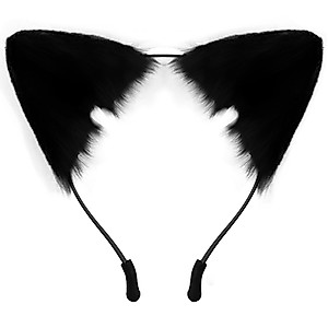 anpiwshjo Fox Cat Wolf Rat Ears Headband, Halloween Furry Headband, Animal Ears Headband, Halloween Christmas Cat Costumes Cosplay Party for Women Men Adult (Black)