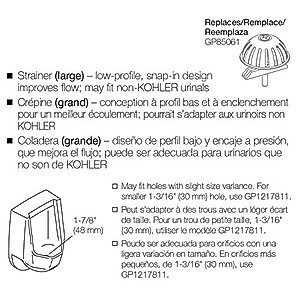 KOHLER GENUINE PART GP1211759 SNAP-IN 1-7/8" URINAL STRAINER , STAINLESS STEEL