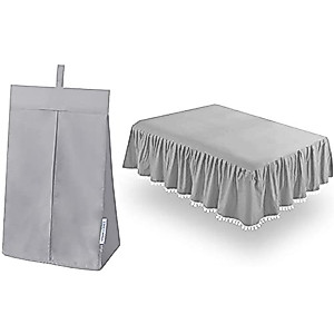 SPRINGSPIRIT Crib Skirt with Lovely Pompoms & Diaper Organizer Hanging Diaper Stacker Light Grey