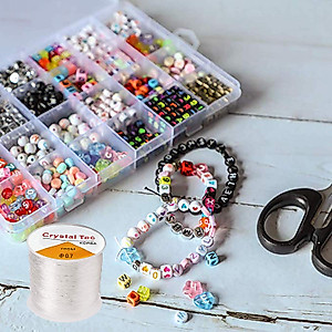 BingBing 2 Packs 0.7mm Elastic String, Jewelry Cord, Bracelet Rope Crystal Beading Cords, Transparent Beaded Line, Can Easily Pass Through Jewelry, Suitable for DIY Making (2Pack 0.7mm-White)