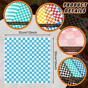 Fuutreo 800 Sheets Checkered Dry Waxed Deli Paper Sheets 12 X12 Inch Food Basket Liners Sandwich Wrapping Paper Hamburger Wrappers Wax Paper Deli Wrap for Kitchen Food Bread Hamburger, 8 Colors