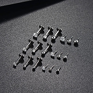 9pcs Threadless Push in nose rings studs for Multiple Piercing,316L Surgical Stainless Steel lip rings studs Labret Jewelry Cartilage Tragus Helix Earrings Studs Monroe Medusa Piercing Jewelry for