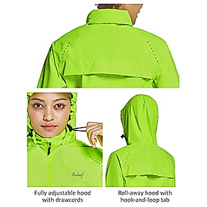 BALEAF Women's Running Rain Jackets Waterproof Windbreaker Windproof Lightweight Cycling Jackets Reflective Packable Hooded Yellow L