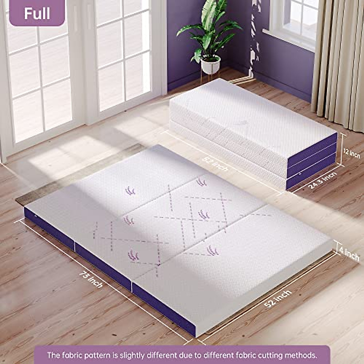 TeQsli Folding Mattress Full Size, 4-Inch Foldable Mattress, Tri-Fold Gel Memory Foam Mattress with Washable Cover, Portable Mattress for Traveling, Camping, Guest Bed