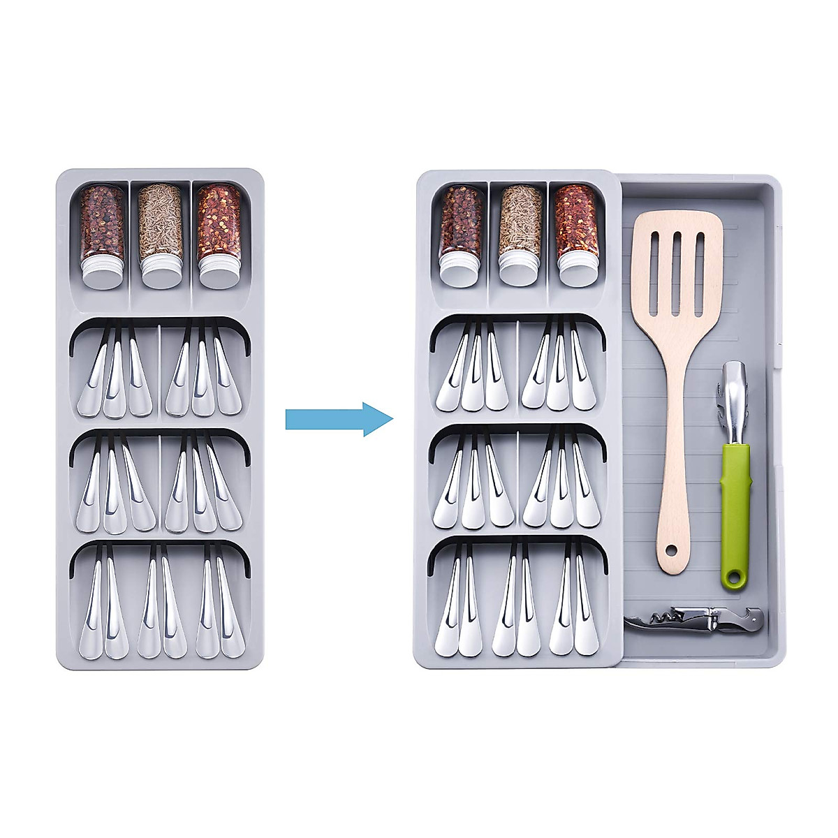 SOMIER Expandable Cutlery Tray Kitchen Drawer Organizer and In-Drawer Knife Holder