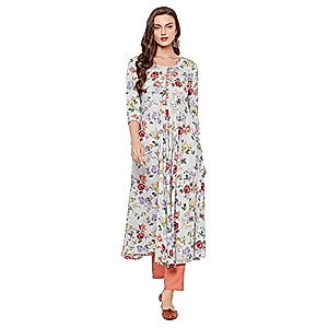 Tissu Women's Rayon Multicolored Floral Printed A-Line Kurta 2202_Multicolored_S
