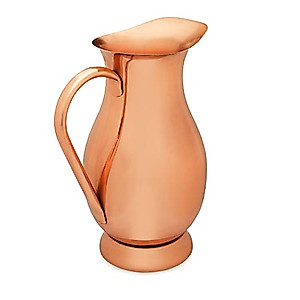 Pure Copper Pitcher (70 oz, 2 Liter) Handcrafted Water Jug & Copper/Brass Lid, Raw Interior for For Ayurveda Health