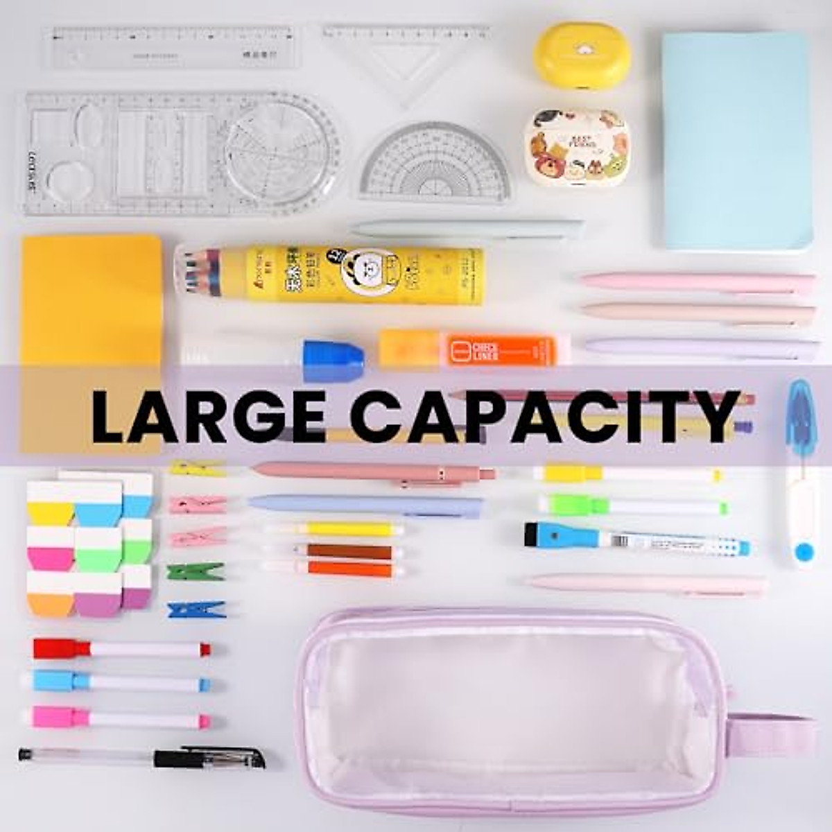 JIANTA Mesh Pencil Case, Large Clear Pen Pouch with Zipper and 2 Compartments, Makeup Cosmetics Bag Stationery Storage Bag for Home, Office, School, Purple