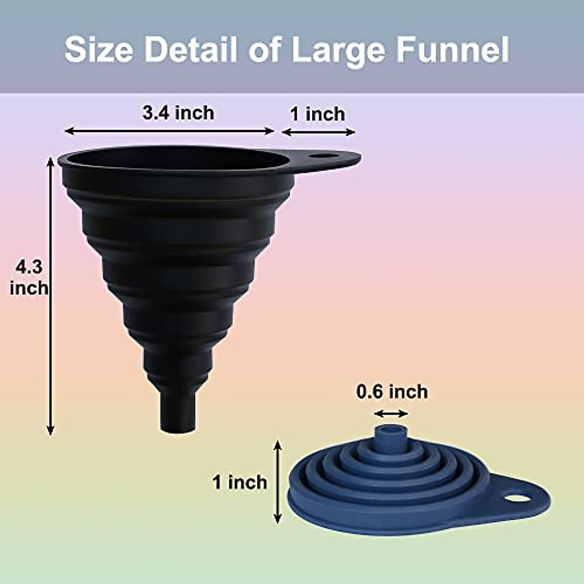 KongNai Funnels for Kitchen Use Set of 4, Silicone Collapsible Funnels for Filling Bottles, Food Grade Funnel for Liquid Powder Transfer, Foldable Kitchen Utensils, BPA Free