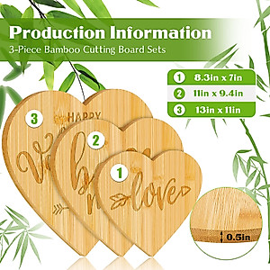 3 Pcs Valentine's Day Heart Shaped Cutting Board Wood Bamboo Serving Board 13in 11in 8.3in Charcuterie Bread Board Cheese Serving Platter for Valentine's Day Wedding Anniversary Birthday (Romantic)
