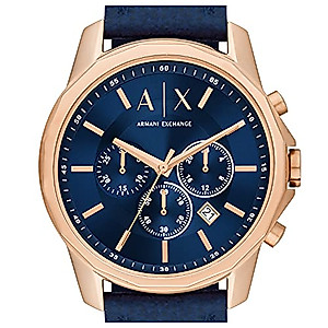 Armani Exchange Men's Stainless Steel Quartz Watch with Leather Strap, Blue, 22 (Model: AX1723)