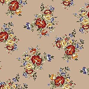 Texco Inc Watercolor Design Brushed DTY Prints Floral Pattern/ 4 Way Stretch Fabric, Taupe Peach Blue 2 Yards