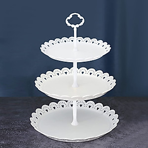 Set of 2pcs 3 Tier Cupcake Stand, Plastic Party Dessert Stand Fruits Candy Buffet Serving Tray for Wedding Baby Shower Home Birthday Tea Party (White)