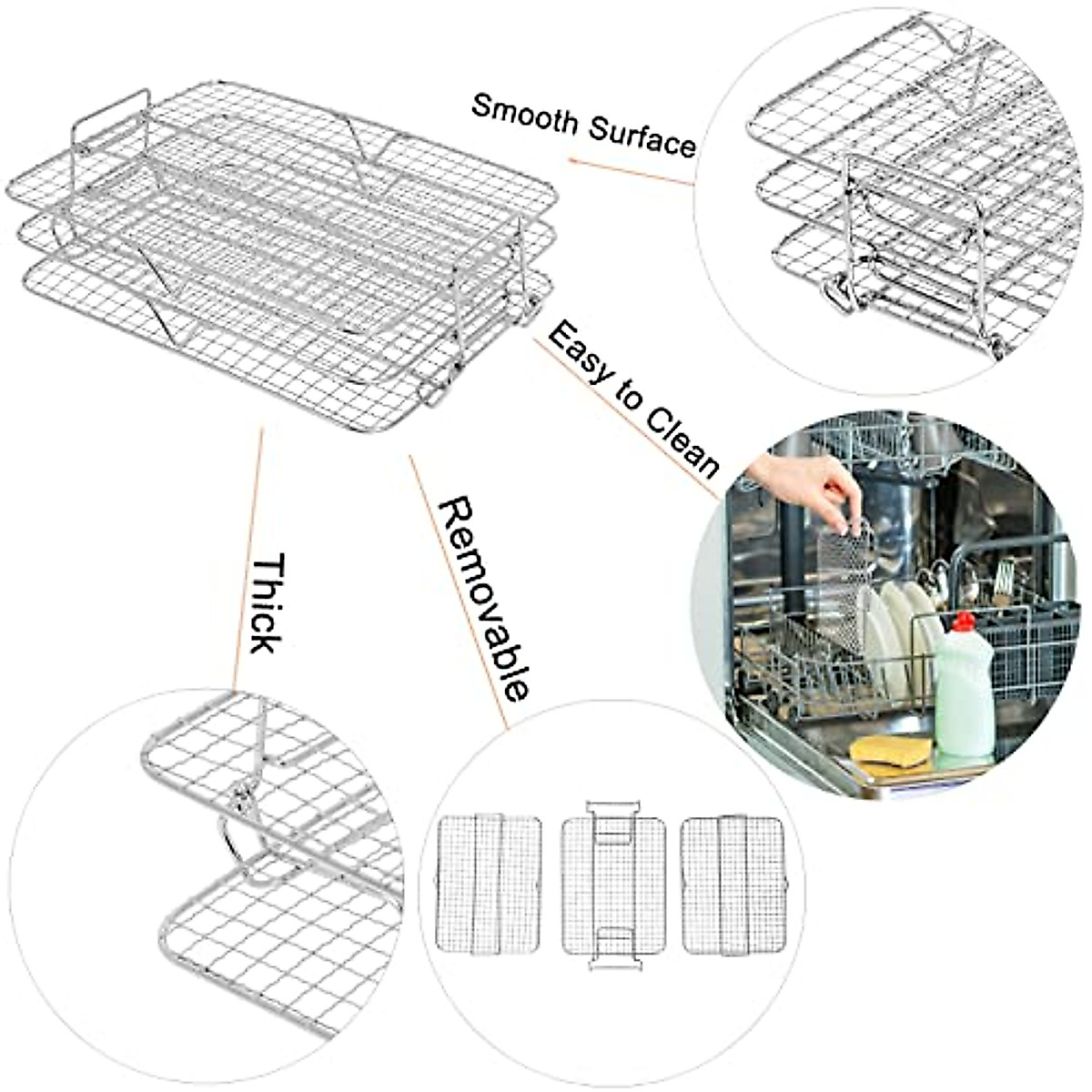 Air Fryer Rack Compatible with Ninja Foodi Grill XL Air Fryer FG551 IG601 IG651 Air Fryer Indoor Grill， Come with Basting Brush, Spatula and Kitchen Tongs
