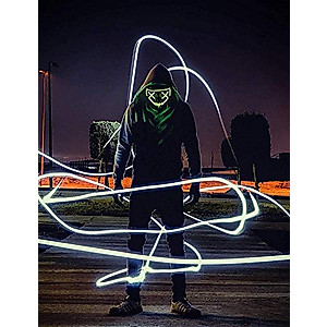 Depointer Halloween Scary Mask Cosplay Led Costume Mask EL Wire Light up Halloween Festival Party(Ice Blue&Pink)