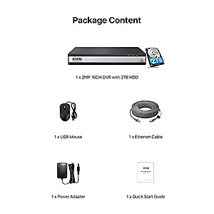 ZOSI 1080p Lite 16 Channel Security DVR Recorder, H.265+ Hybrid 4-in-1(Analog/AHD/TVI/CVI) CCTV DVR for Security Camera,Motion Detection,Mobile Remote Control,Email Alarm,2TB Hard Drive Included