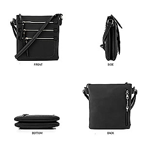 Double Compartment Multi-Zipper Triple Zip Pockets Concealed Carry Crossbody Bag with Lock and Key | Black