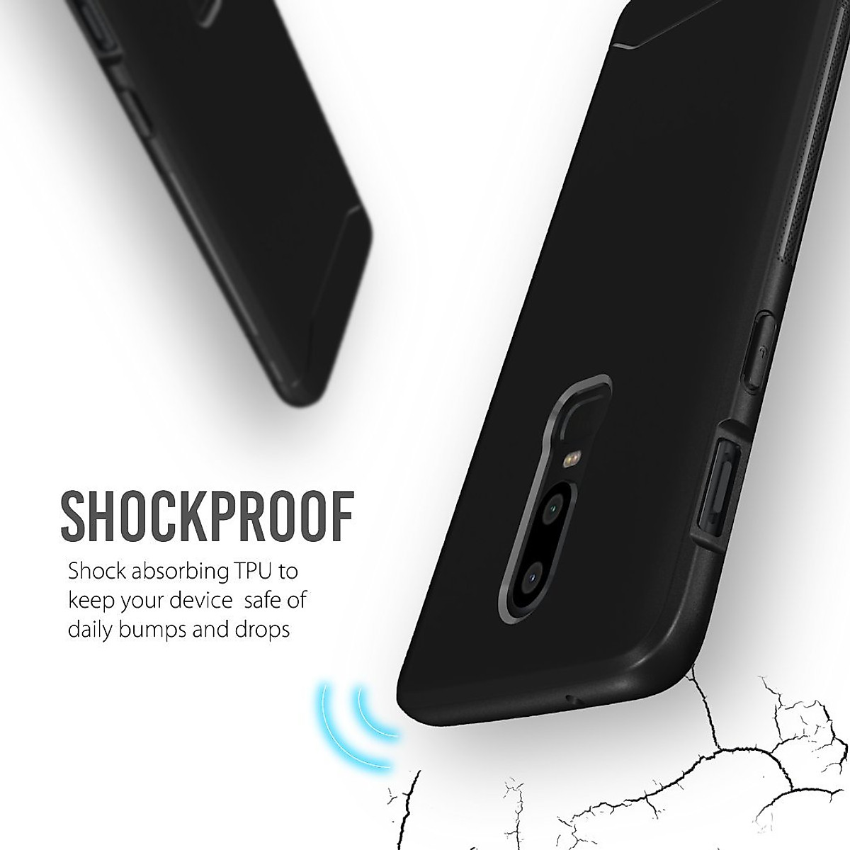 TUDIA Slim-Fit Designed for OnePlus 6 Case, [Arch S] Shockproof Lightweight Ultra Slim Flexible Soft TPU Protective Phone Case Cover - Black
