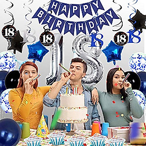 18th Birthday Decorations for Boys and Girls Dark Blue, HAPPY BIRTHDAY Banner Silver Number 18 Balloons, Deep Blue Theme Party for Him - 18 Years Old Birthday Party Supplies Kit for Her
