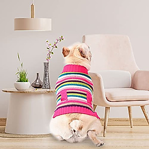 XGDMEIL Dog Sweater Pet Clothes Cute Funny Striped Puppy Turtleneck Sweater Holiday Costumes Soft Warm Kitten Dog Knitwear Vest Cold Weather Outfits for Small Medium Large Dogs Cats(Rose Red,XS)