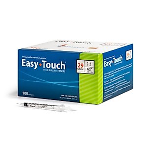 EasyTouch U-100 Insulin Syringe with Needle, 29G 1cc 1/2-Inch (12.7mm), Box of 100