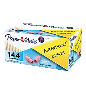Paper Mate 73015 Arrowhead Pink Pearl Cap Erasers, 144 Count