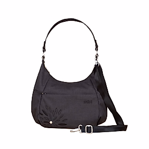 HAIKU Amble Hobo Bag with Removable Shoulder Strap and Adjustable Crossbody Strap, Black in Bloom