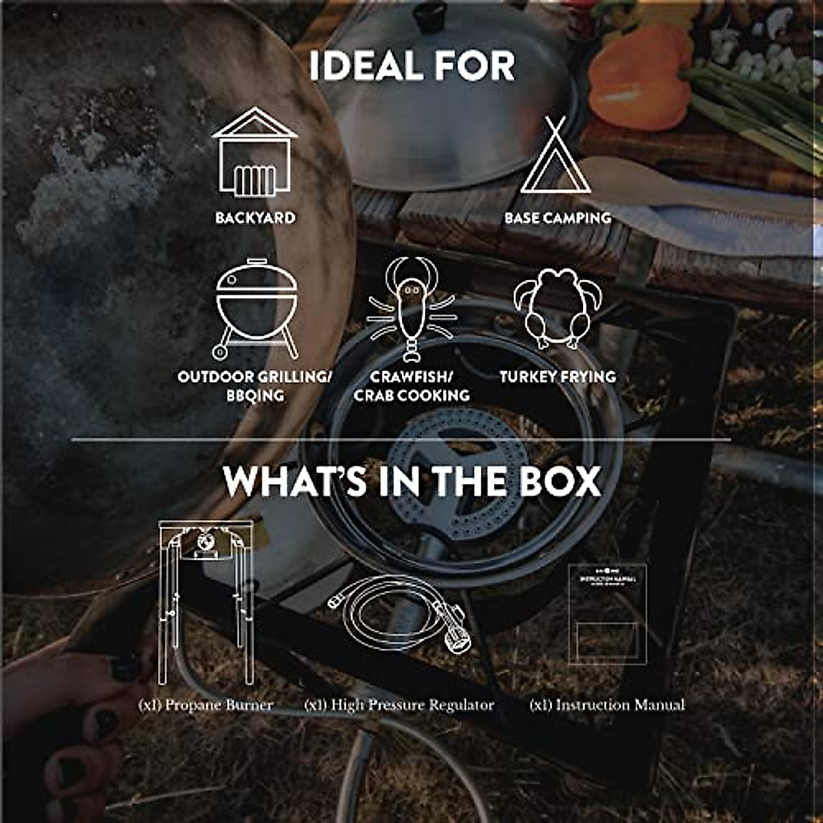 GasOne Propane Single Burner Camp Stove with High Temp Paint & Red QCC Steel Braided Regulator with Height Adjustable Leg