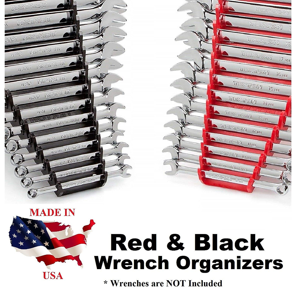JSP Manufacturing Red & Black 16 Tool Standard Wrench Holder Wrench Organizer 2 Pack | Storage Rack Tray Tool Holder
