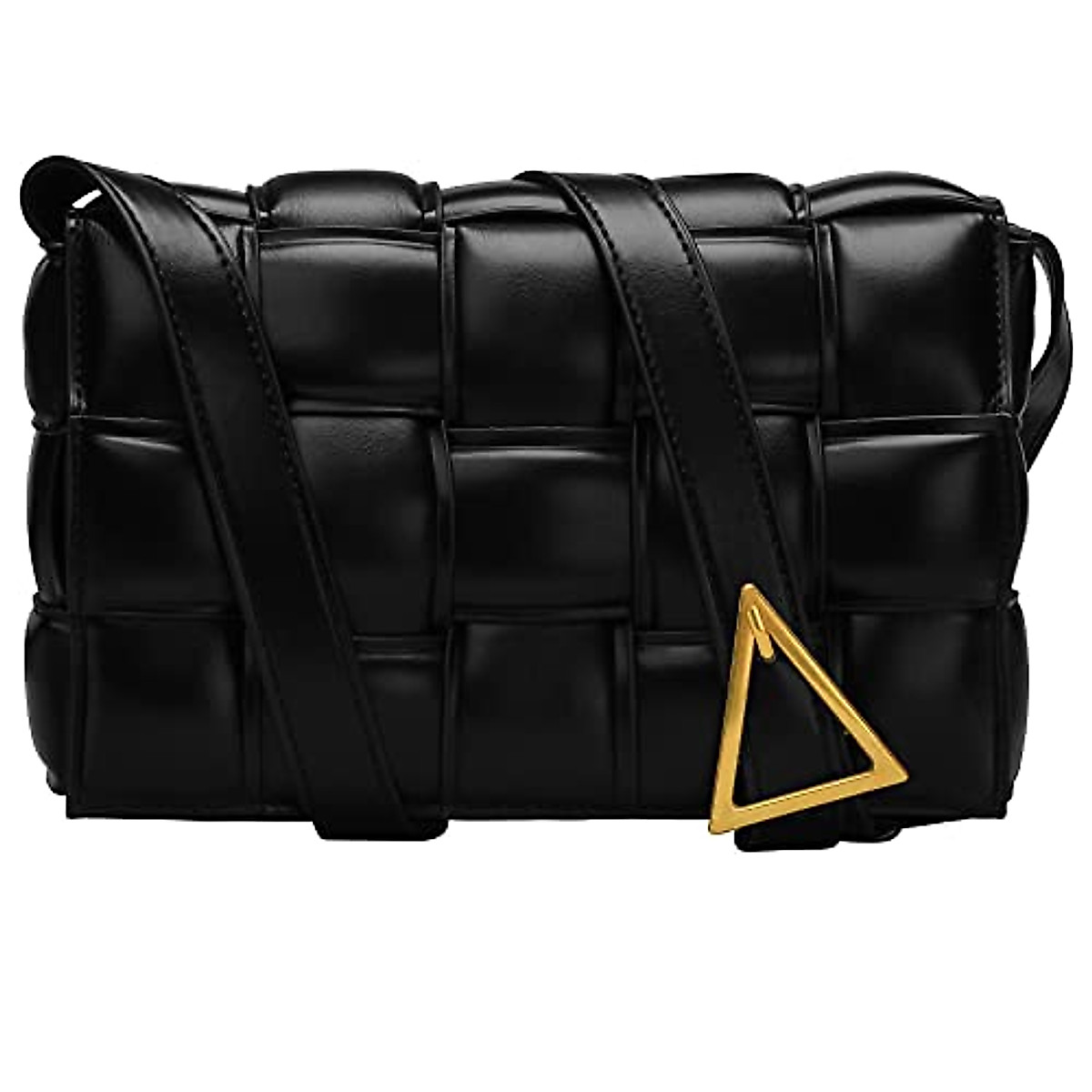 ZooLLyn Woven Padded Cassette Crossbody Trend Shoulder Bag for Women Clutch Bag Square Purse Hand Bag Black