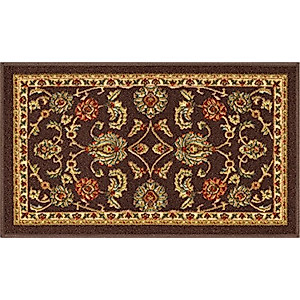 Well Woven Non-Slip Rubber Back 18" x 31" Doormat Rug Timeless Oriental Brown Traditional Classic Sarouk Thin Pile Machine Washable Indoor Outdoor Kitchen Hallway Entry