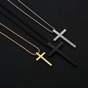 M MOOHAM Cross Pendant Necklaces for Men Cross Chain 20 Inch Silver Religious Jewelry, Teenage Teen Boys Gifts Ideas, Christian Gifts for Men Papa, Crucifix Necklace Men