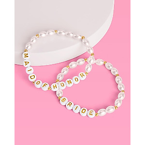 xo, Fetti Bachelorette Pearl Beaded Bracelet Set of 8 | Bride to Be Jewelry, Bach Party Decorations, Bridesmaid Friendship Bracelet Gift, Eras Bridal Shower Favor, Wedding Accessory