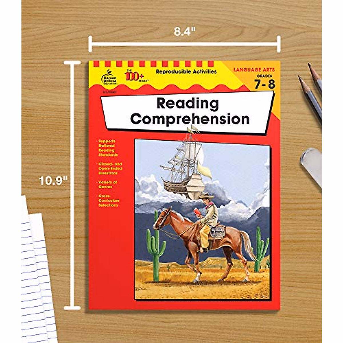 Carson Dellosa The 100+ Series: Reading Comprehension Workbook?Grades 7-8 Language Arts Learning, Fiction, Nonfiction, Poetry Passages With Closed- and Open-Ended Questions (128 pgs)