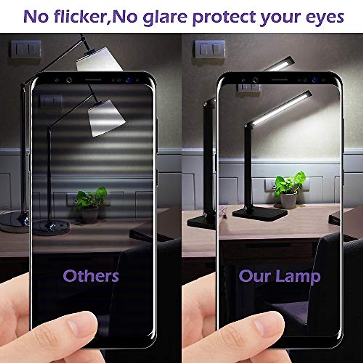 LED Desk Lamp with USB Charging Port Dimmable Eye-Caring Desk Light with Touch Control Foldable Lamp with 5 Lighting Modes,3 Brightness Levels Table Lamp for Reading, Studying, Working, Office, Black