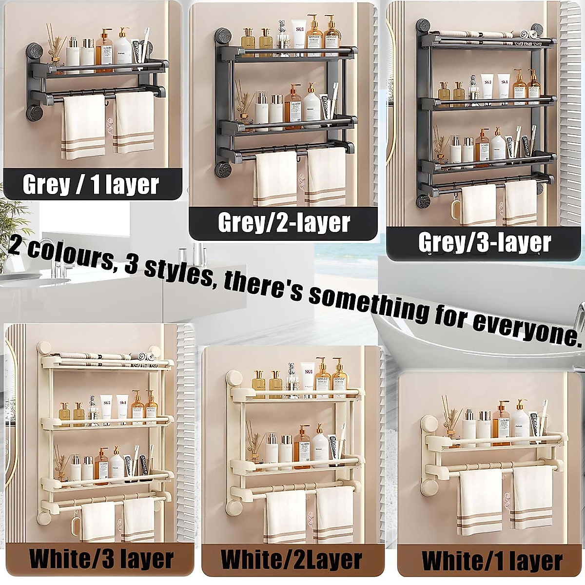 Towel Shelf，Bathroom Towel Rack with Shelf SUS304 Stainless Steel Wall Mount with Upgrade Suction Cup for Bedroom Bathroom Kitchen(White,15.75x5.91x9.45in)