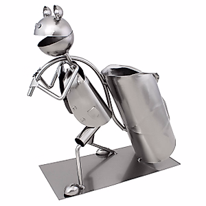 BRUBAKER Wine Bottle Holder 'Frog' - Table Top Metal Sculpture - with Greeting Card
