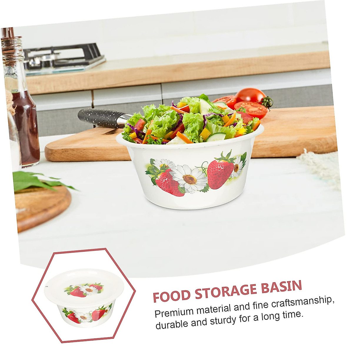 Veemoon 2pcs Cm Fruit Holder Tray Gadget Enamels Serving Keeper Household Oil Bowl Washing Beating Noodles Platter Salad Pot Travel with Camping Container Plates Lid Food Dough Retro Soup