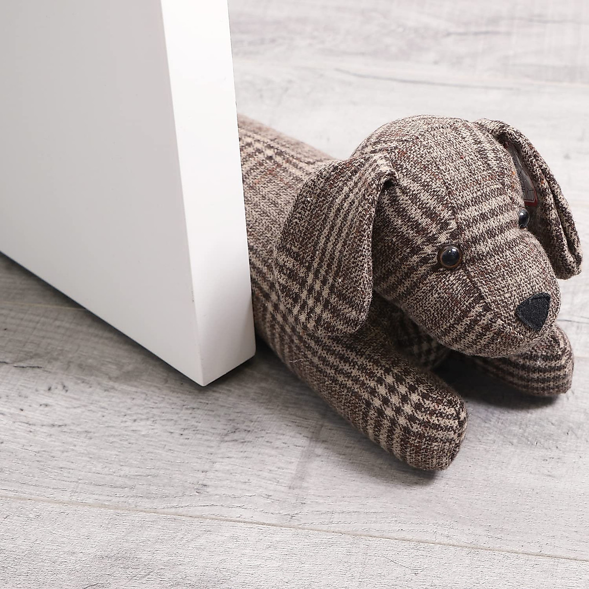 CERAYOU Dog Fabric Under Door Draft Stopper, 3LB Heavy Duty Decorative Soundproof Door Draft Blocker, 34 Inch Animal Energy Saving Draft Guard, Plaid