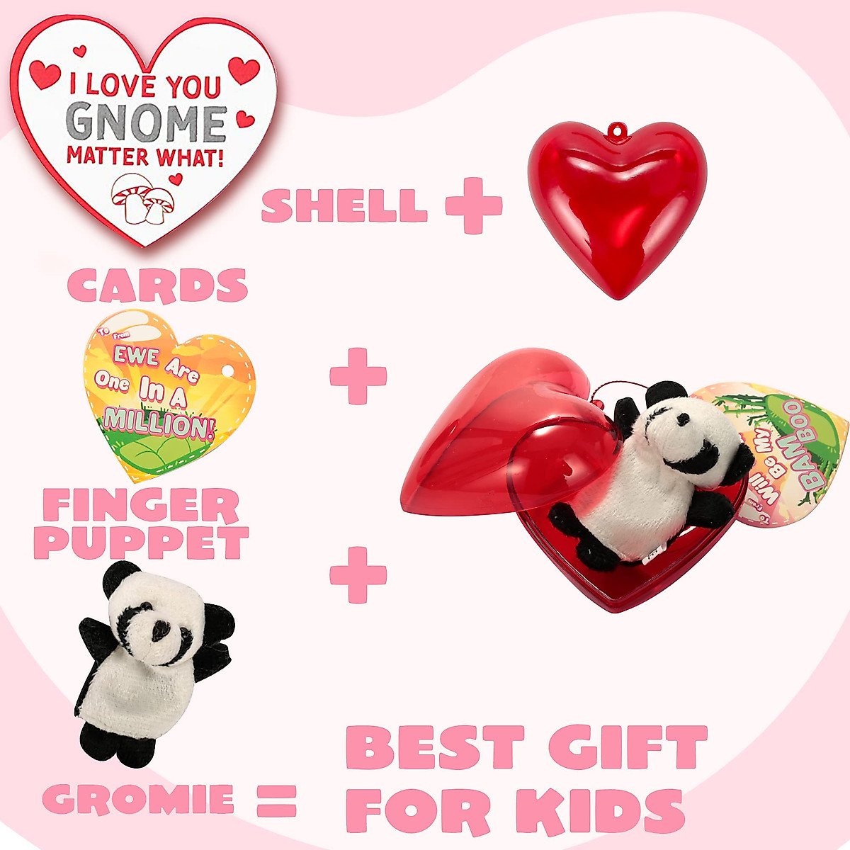 JOYIN 28 Packs Valentines Day Prefilled Hearts with Plush Animal Finger Puppet and Valentins Card for Kids Valentine Classroom Exchange, Valentine Party Favors, Gift Exchange, Game Prizes
