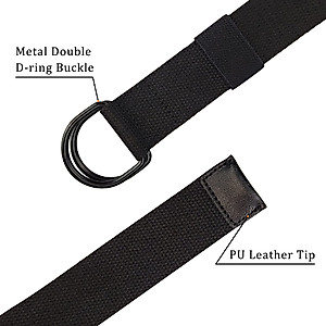 macoking Canvas Belt, Military Web Black Belt Women/Men with Double D Ring Buckle 43" long for waist 31"-35"