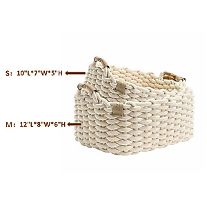 ART pinecone Handmade Thick Cotton Rope Basket | Woven Storage Basket | Basket Organizer | Woven Basket | Home Storage | Home Decor Storage (white & red, 18"*16")