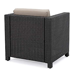 Christopher Knight Home Puerta Outdoor Club Chairs with Water Resistant Cushions, 4-Pcs Set, Dark Brown / Beige